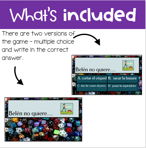 Spanish Los Quehaceres Chores Vocabulary Editable Game of Knowledge and ...