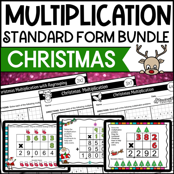 Christmas Multiplication 3x1 4x1 and 2x2 Digits Google Slides and Print ...