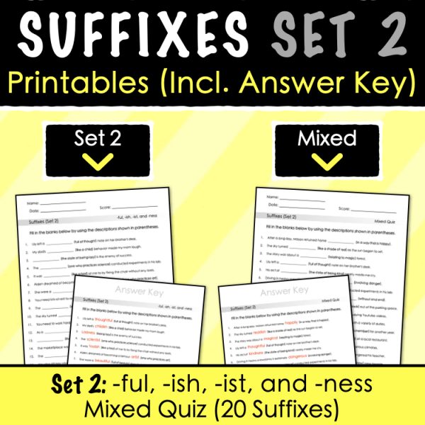 SUFFIXES | -ful -ish -ist & -ness | Digital + Printable Quizzes & Lists ...