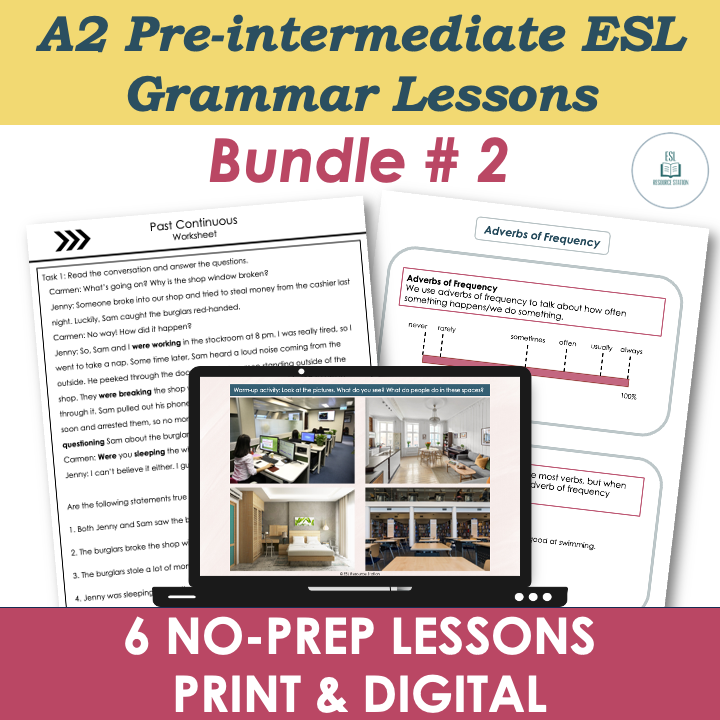 A2 Grammar Lesson Plans, Worksheets, Activities BUNDLE #2 - Adult ESL ...