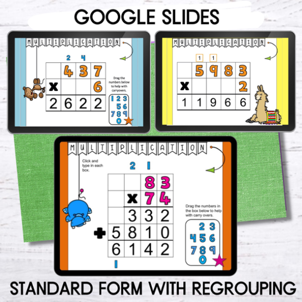 Multiplication with regrouping Standard Form BUNDLE Google Slides and ...