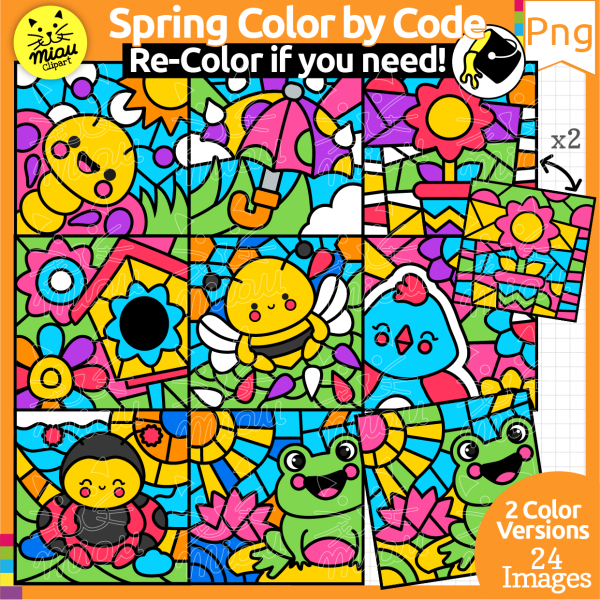 Spring Color by Code Clipart | Seasons | Color by Number by Word ...