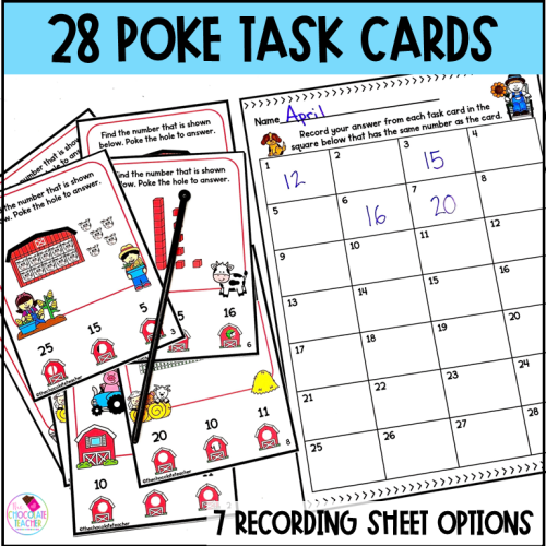 Teen Numbers Place Value Tens and Ones Task Poke Cards and Worksheets ...