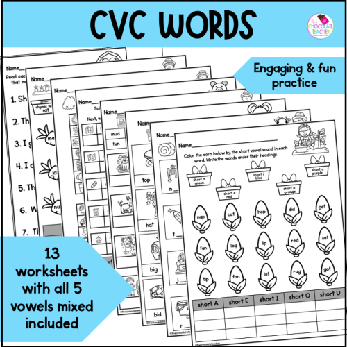 CVC Words with Mixed Vowels Short Vowel Review Worksheets - CVC Morning ...