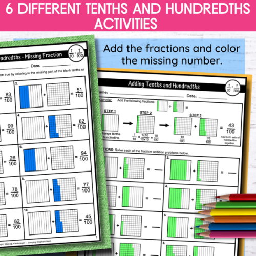 Adding Tenths and Hundredths using Visual Models Fractions Worksheets ...