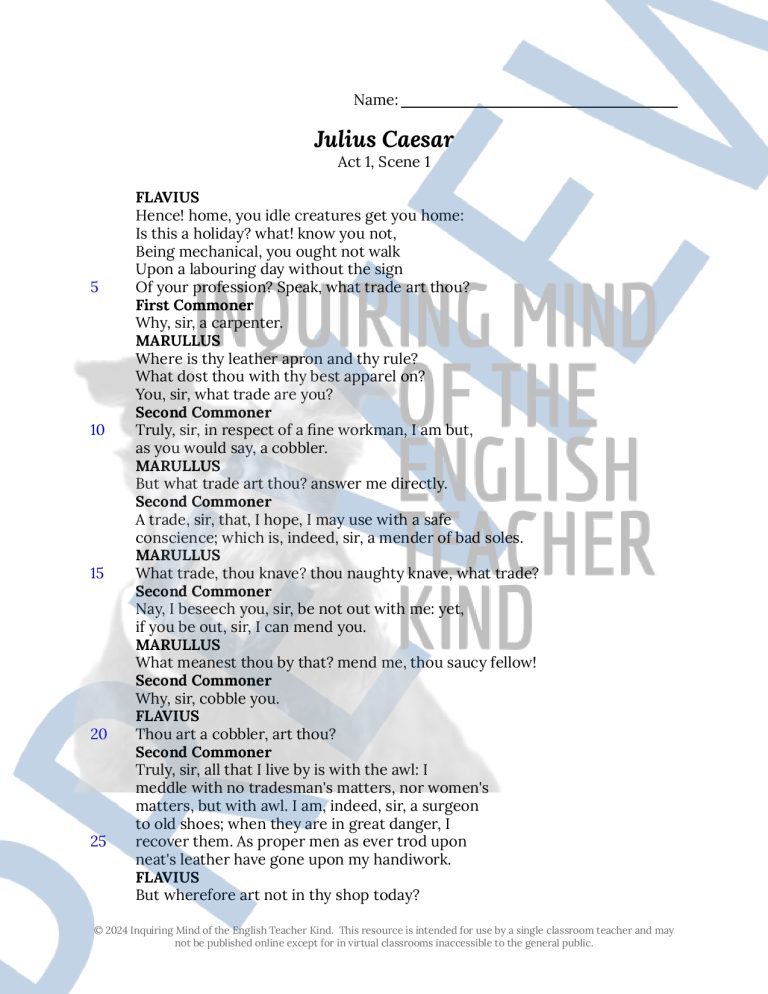 Julius Caesar Act 1 Quiz, Close Reading Worksheets, and Vocabulary ...