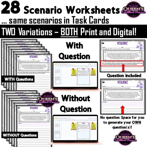 Resilience Scenarios | Resilience Worksheets | Perseverance | Situation ...