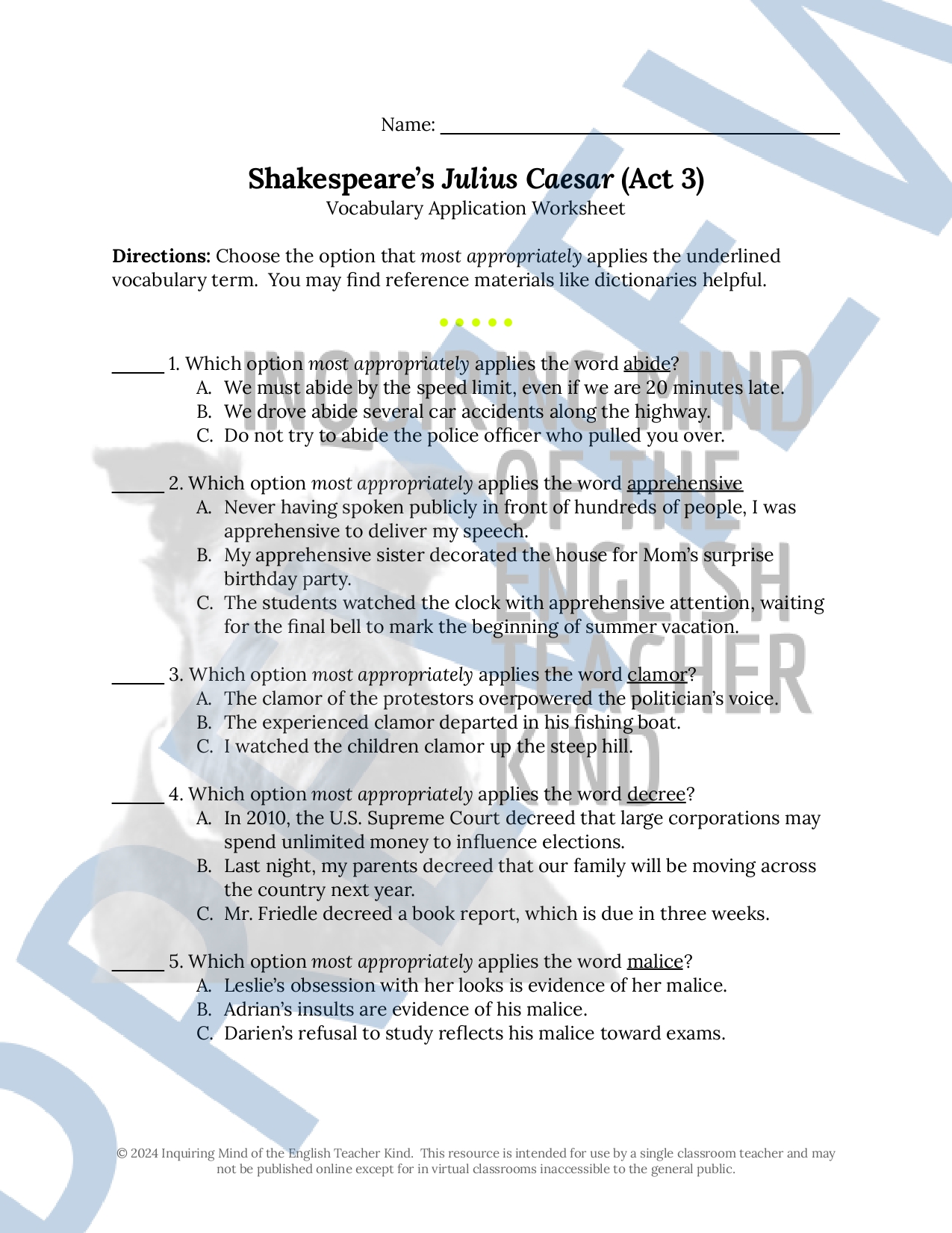 Shakespeare's Julius Caesar Act 3 Vocabulary Games for High School ...