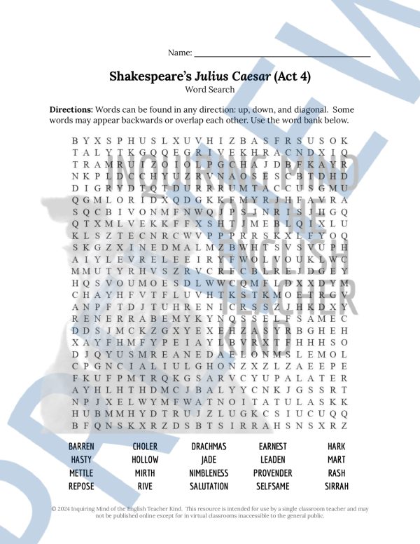 Shakespeare's Julius Caesar Act 4 Vocabulary Games for High School ...