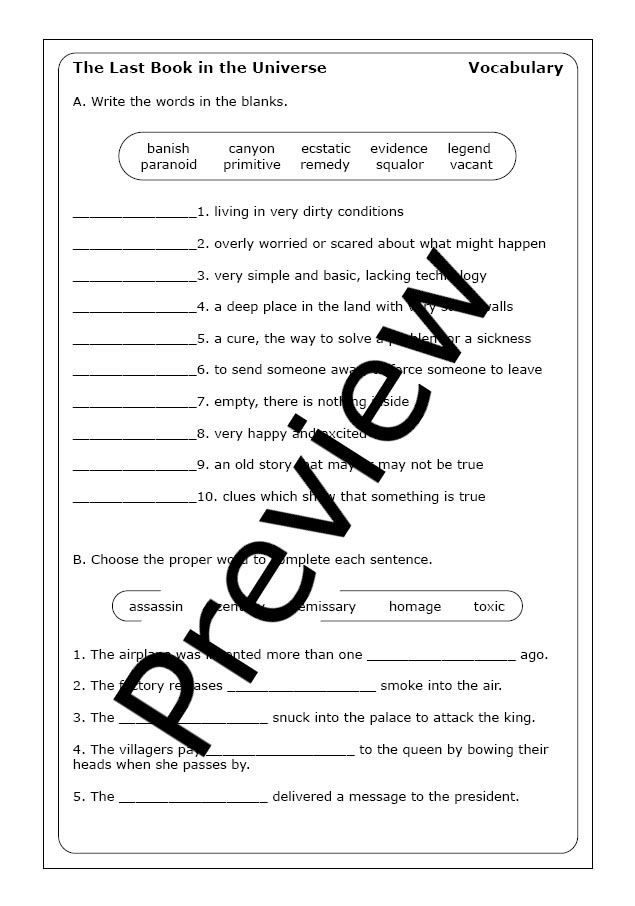 Rodman Philbrick "The Last Book in the Universe" worksheets | Made By ...