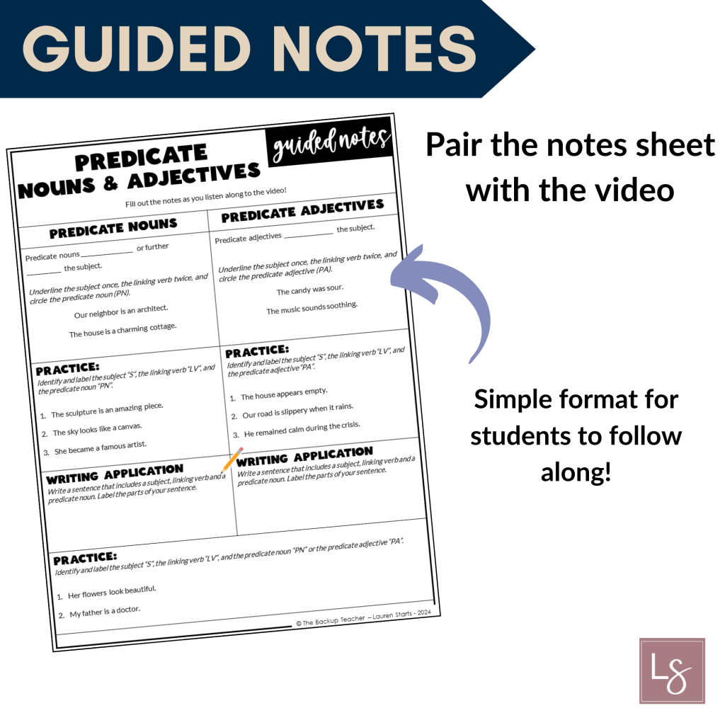 Predicate Nouns and Adjectives Grammar Video & Worksheet - 6th Grade ...