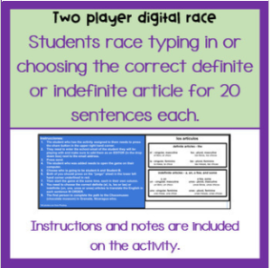Spanish Definite and Indefinite Articles 2 Player Race Game on Google ...