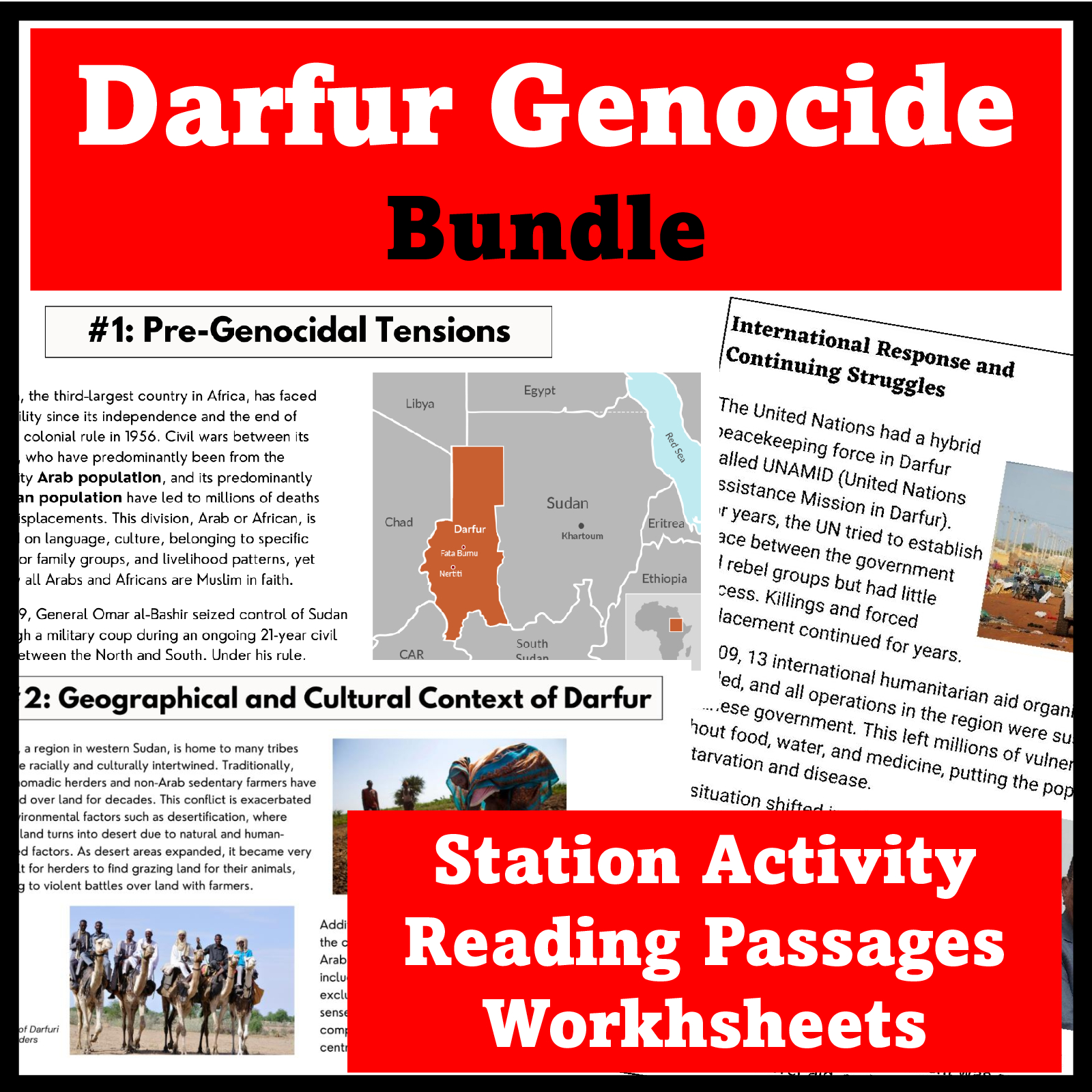 Darfur Genocide Station Activity and Reading Comprehension with ...
