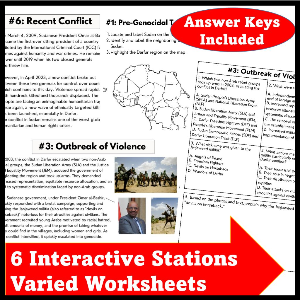 Darfur Genocide Station Activity and Reading Comprehension with ...