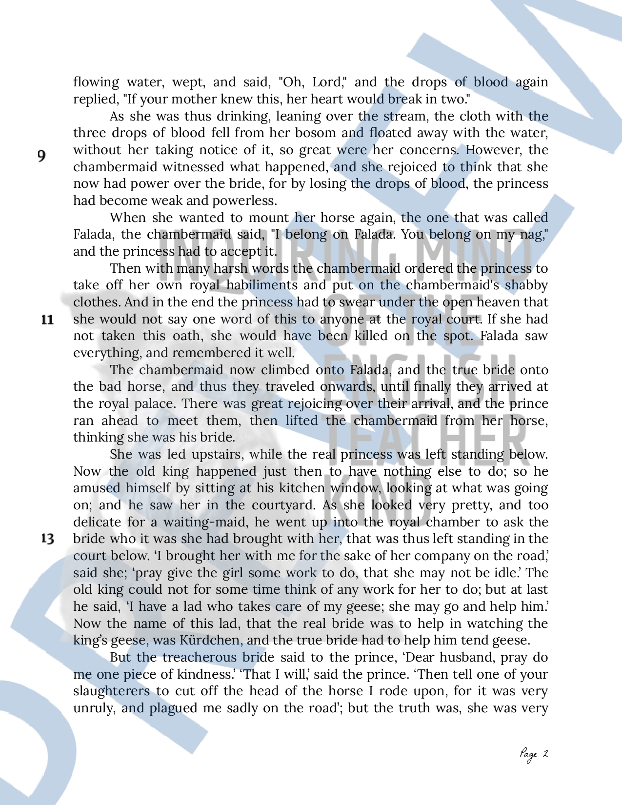 "The Goose Girl" by the Brothers Grimm Vocabulary Games for High School ...