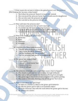 "The Goose Girl" by the Brothers Grimm Quiz, Close Reading, and ...