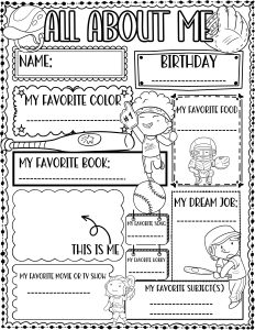 All about Me Worksheet Baseball Theme | First Day of School Activity ...