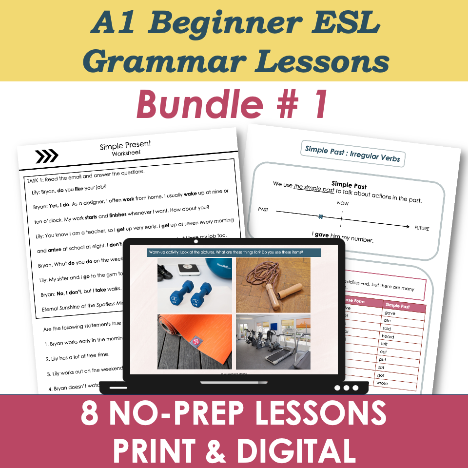 A1 Beginner Grammar Lesson Plans, Activities, Worksheets BUNDLE #1 ...