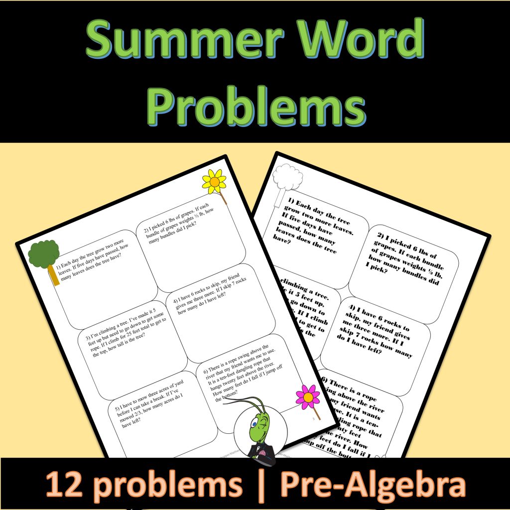 Summer Math Word Problems- Whole Numbers, Integers, Fractions - End of ...