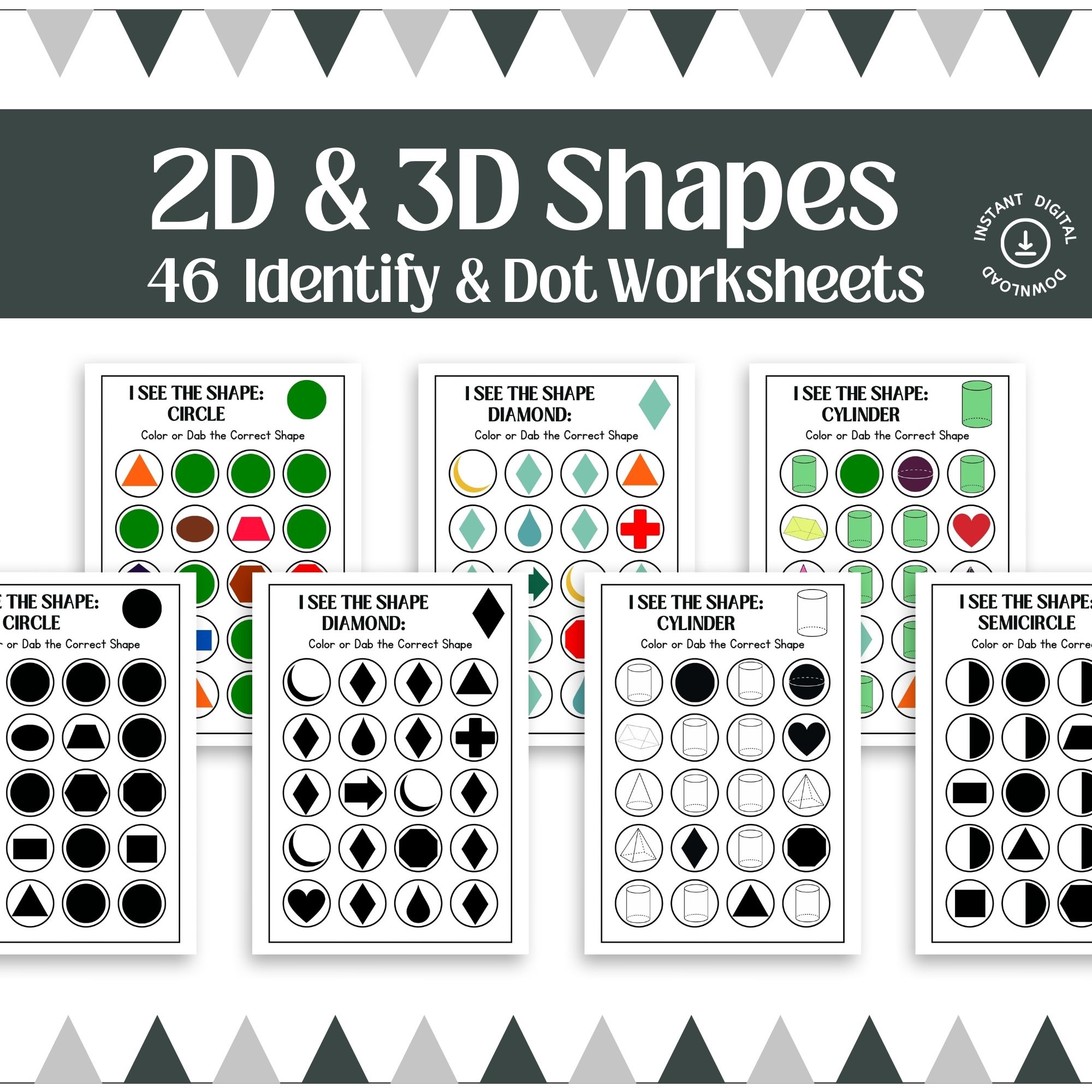 Shapes Worksheets: 2D Shapes, 3D Shapes, Kindergarten, Special Ed, Dot ...