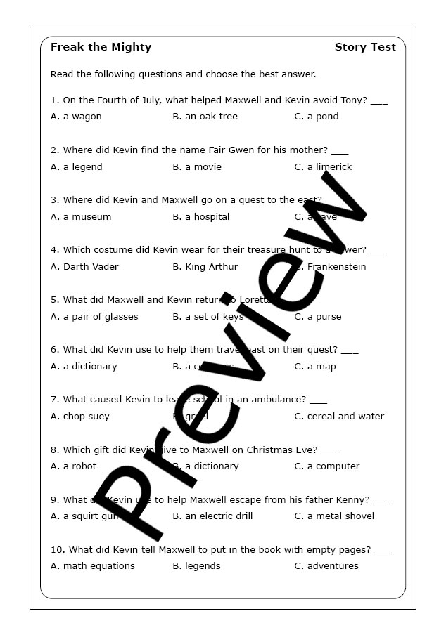 Rodman Philbrick "Freak the Mighty" worksheets - Made By Teachers
