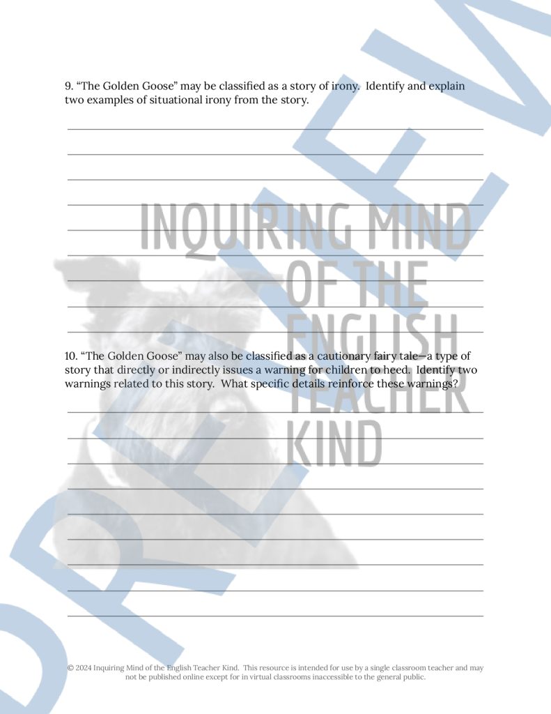 "The Golden Goose" Quiz, Close Reading Worksheet, and Vocabulary Games ...