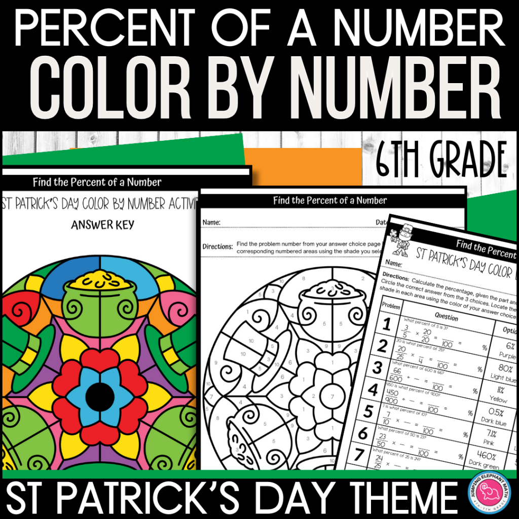 St Patrick's Day Find the Percent of a Number Color by Number Activity ...