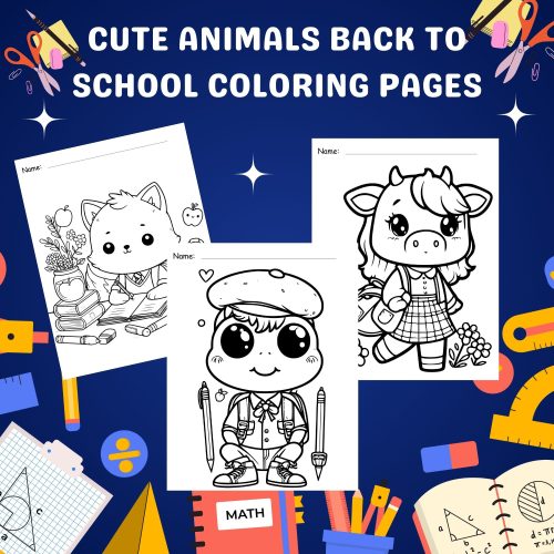 Cute Animals Back to School Coloring Pages For Kids And Toddles First ...
