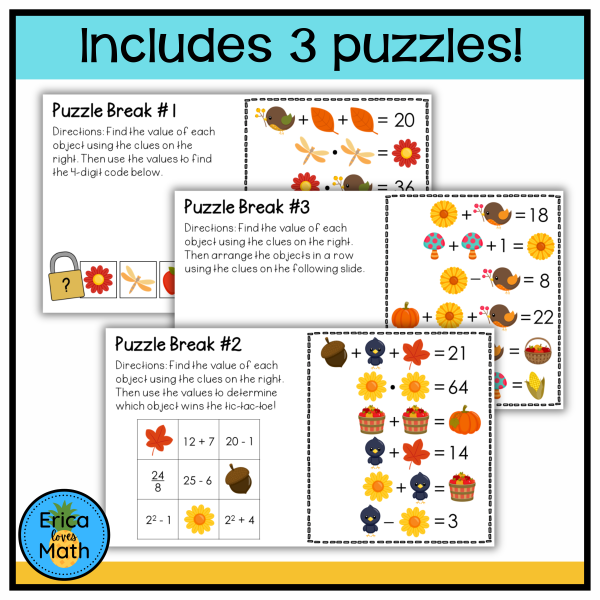 Math Logic Puzzle Activity for Fall or Autumn Brain Break | Made By ...