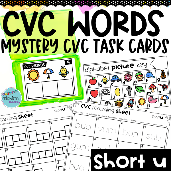 Short u CVC Task Cards - Short u CVC Mystery Words - Secret CVC words ...
