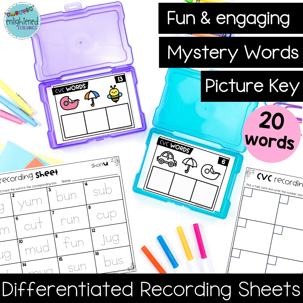 Short u CVC Task Cards - Short u CVC Mystery Words - Secret CVC words ...