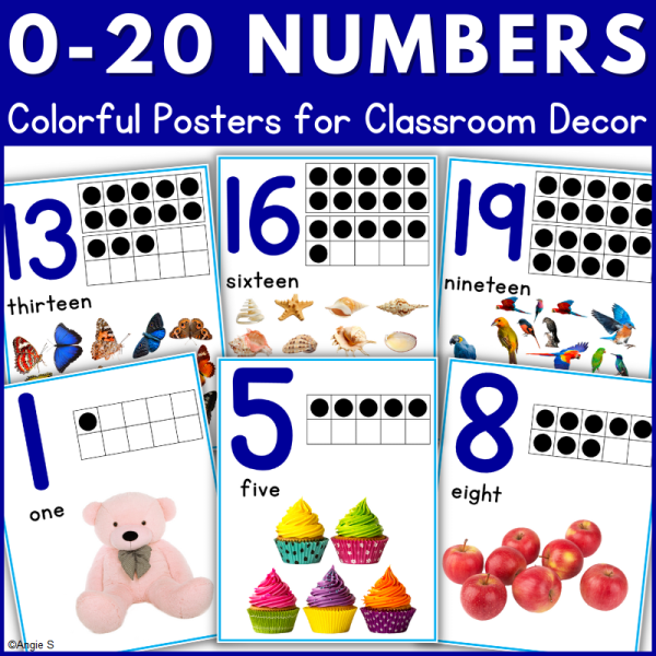 Number Posters with Ten Frames Colorful Classroom Decor Back to School ...