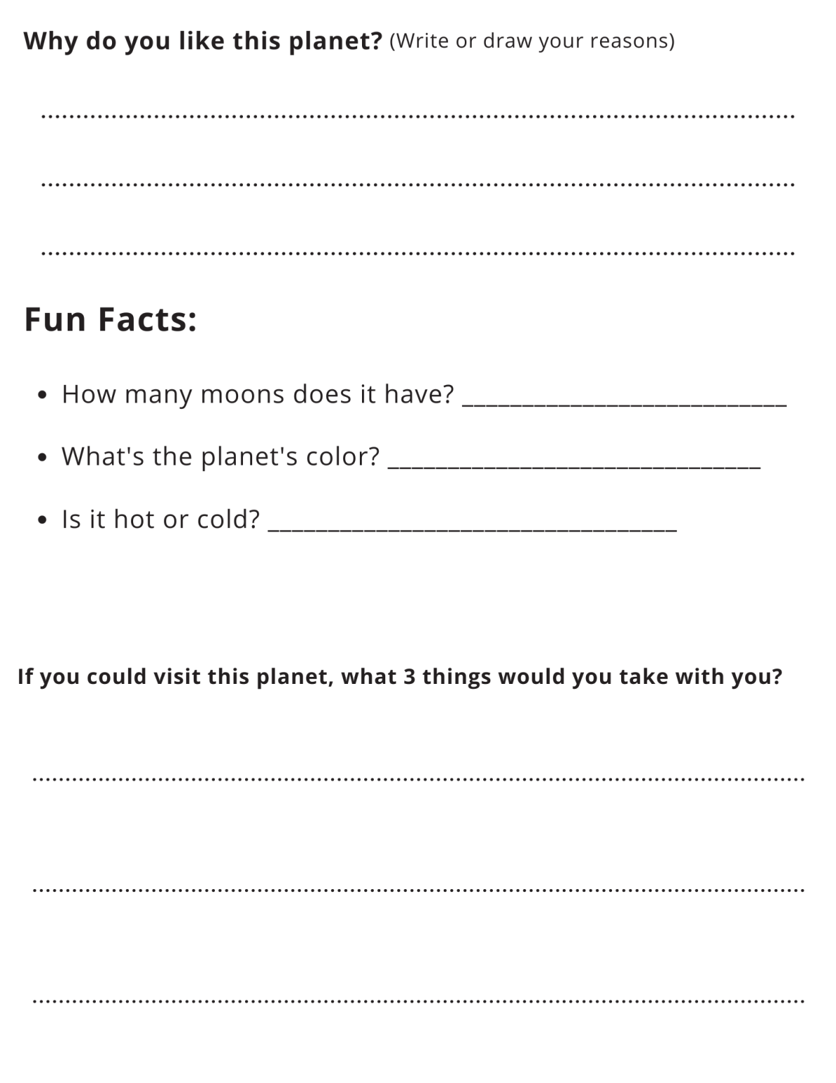 my favorite planet worksheet - solar system activities for kindergarten ...
