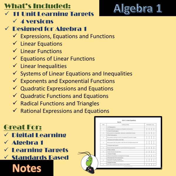 Algebra 1 Learning Targets for Standards Based Grading - Made By Teachers