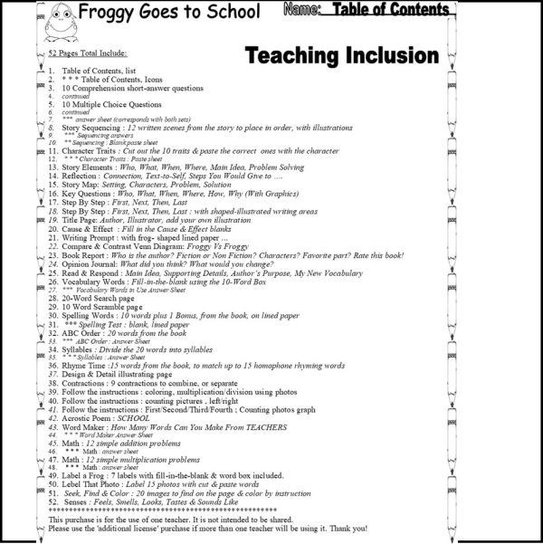 Froggy Goes to School Read Aloud Book Companion Reading Comprehension ...