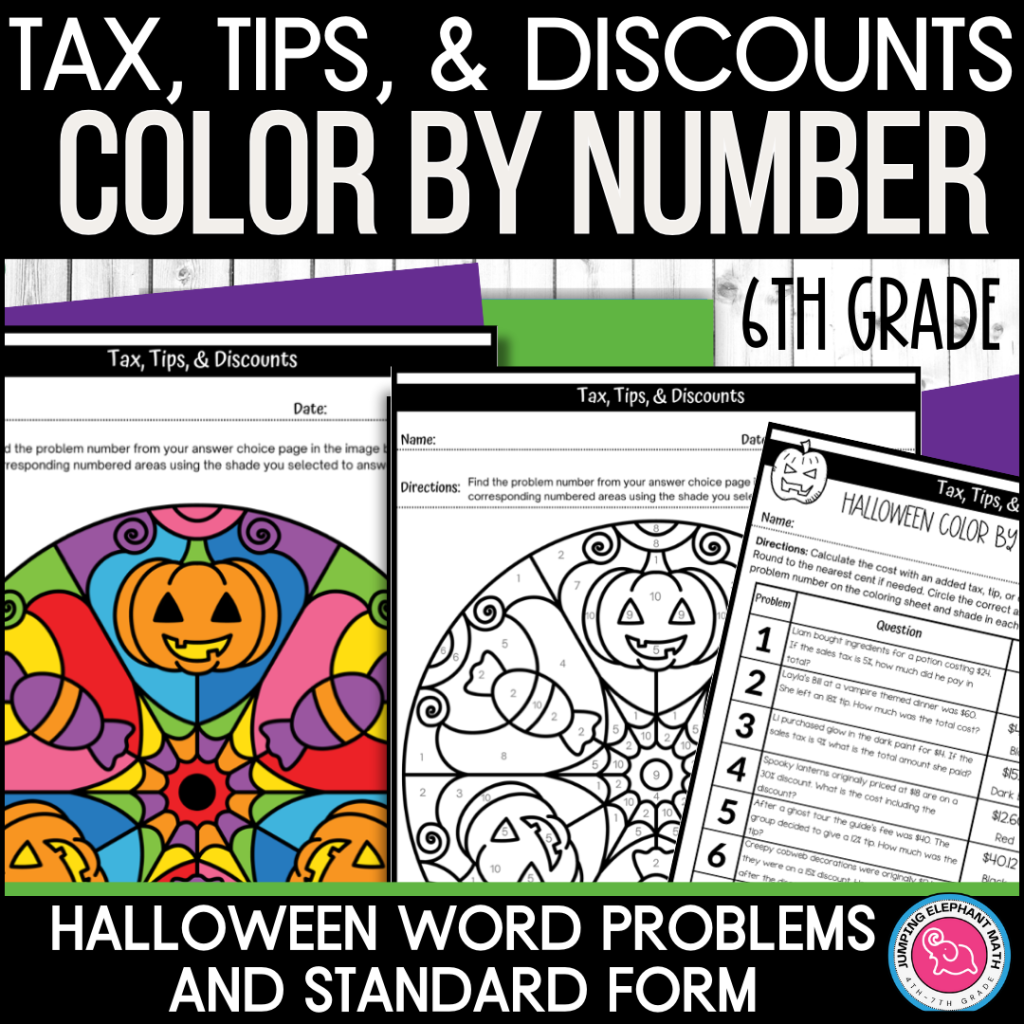 Tax, Tips, and Discounts Color by Number Activities Holiday Bundle ...