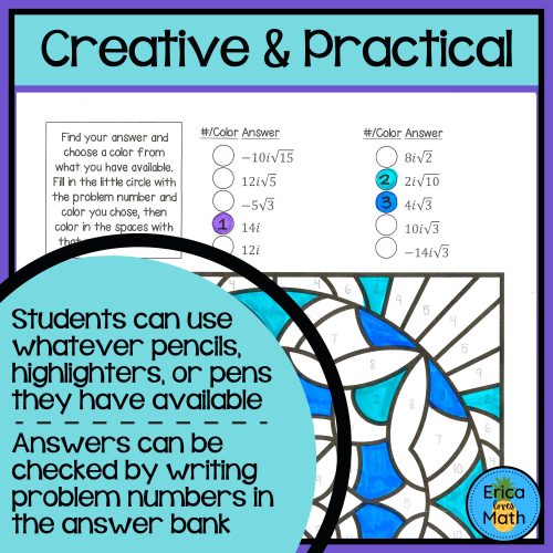 Simplifying Radicals with Imaginary Numbers Color by Number Activity ...