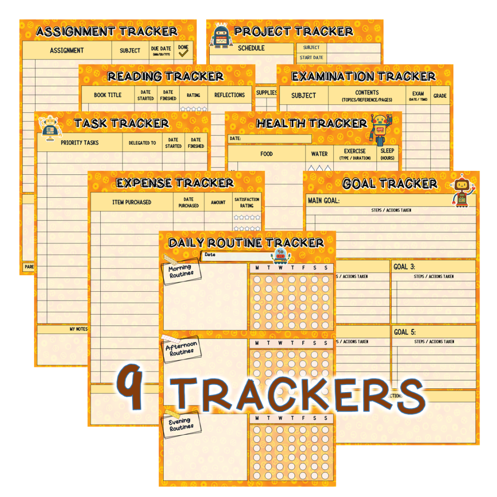 Planners and Trackers Pack (Robot Themed) ELA LIFE SKILLS GRADE 4 5 6 7 ...