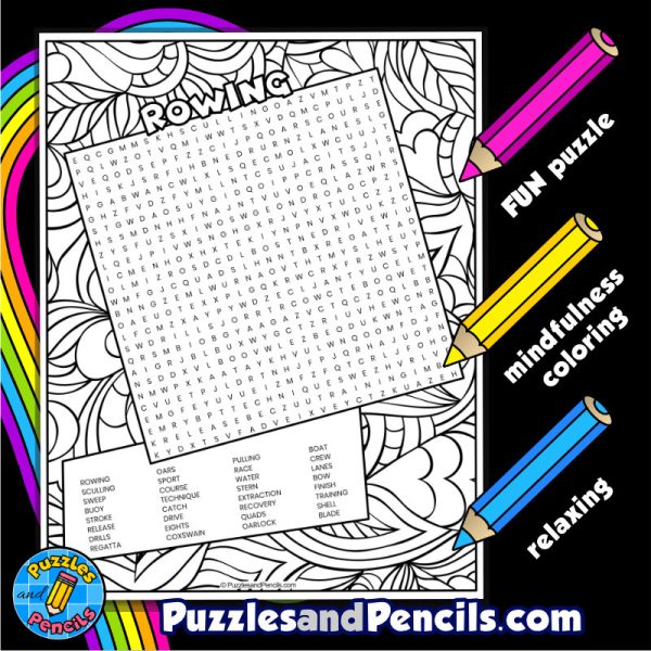 Rowing Word Search Puzzle Activity with Coloring | Summer Games | Made ...