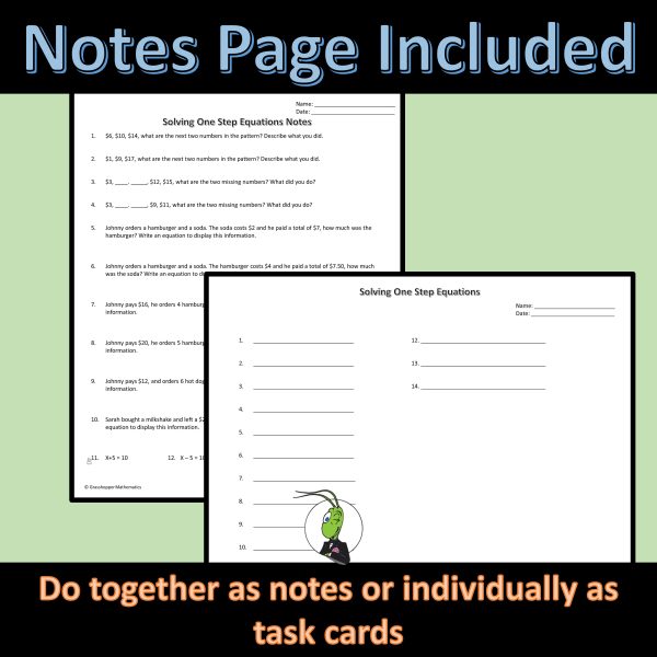 Solving One Step Equations with Real Life Scenarios Notes - Made By ...