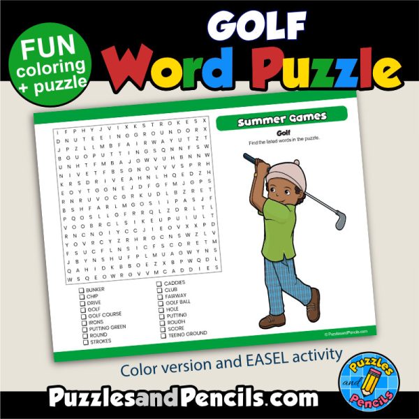 Golf Word Search Puzzle Activity and Coloring | Summer Games | Made By ...
