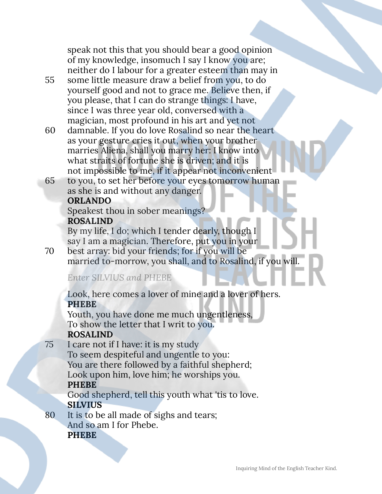 Shakespeare's As You Like It Act 5 Scene 2 Close Reading Analysis ...