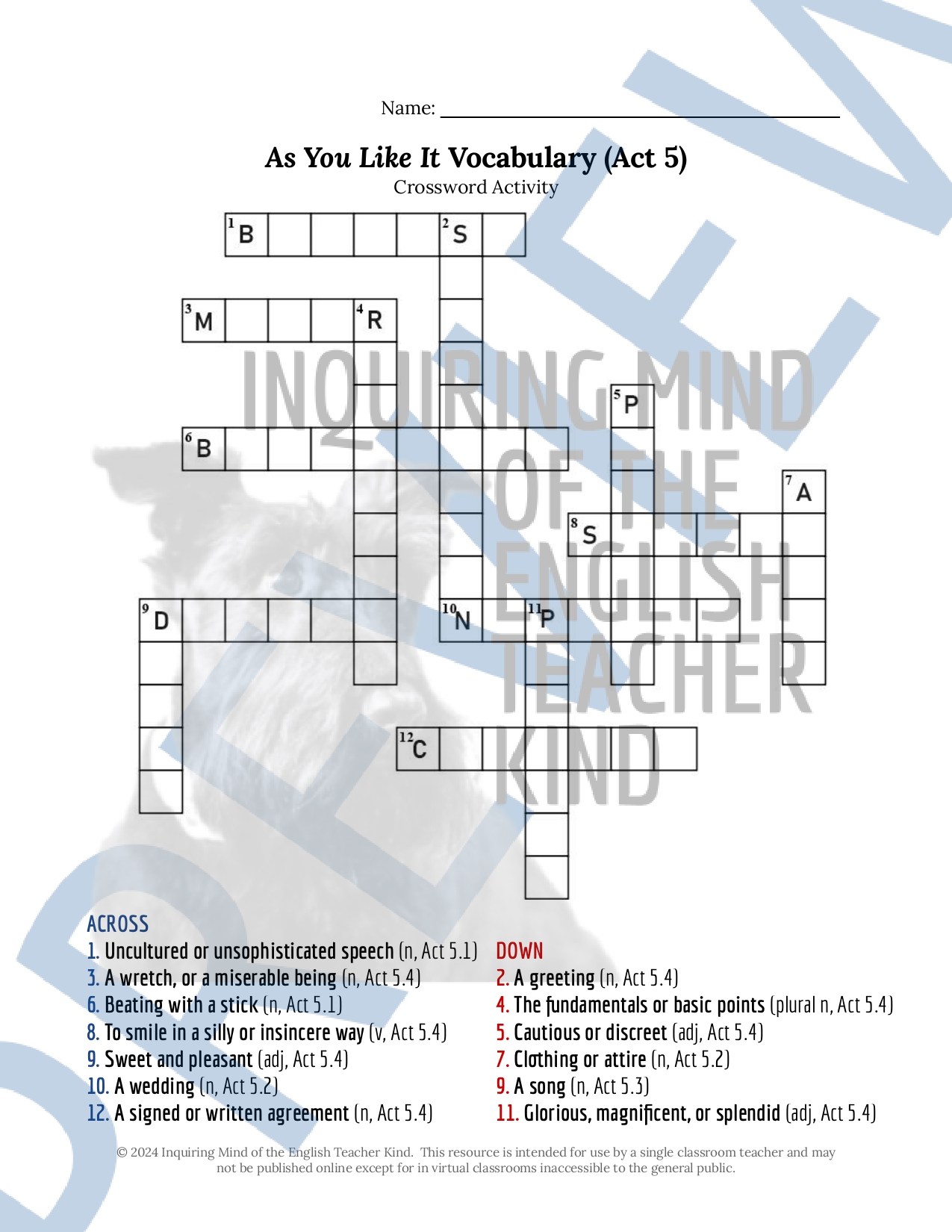 As You Like It Act 5 Quiz, Close Reading Worksheets, and Vocabulary ...