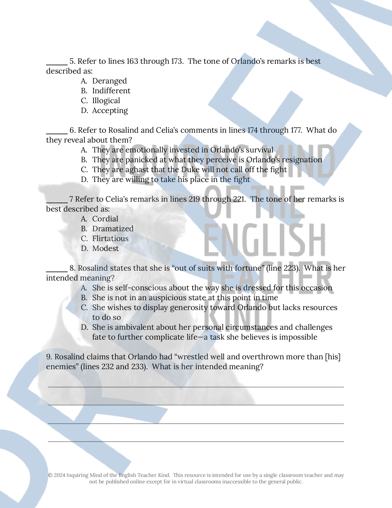 Shakespeare's As You Like It Close Reading Analysis Worksheets Bundle ...