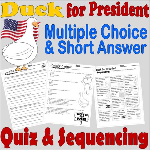 Duck for President Reading Comprehension Quiz Test & Story Sequencing ...
