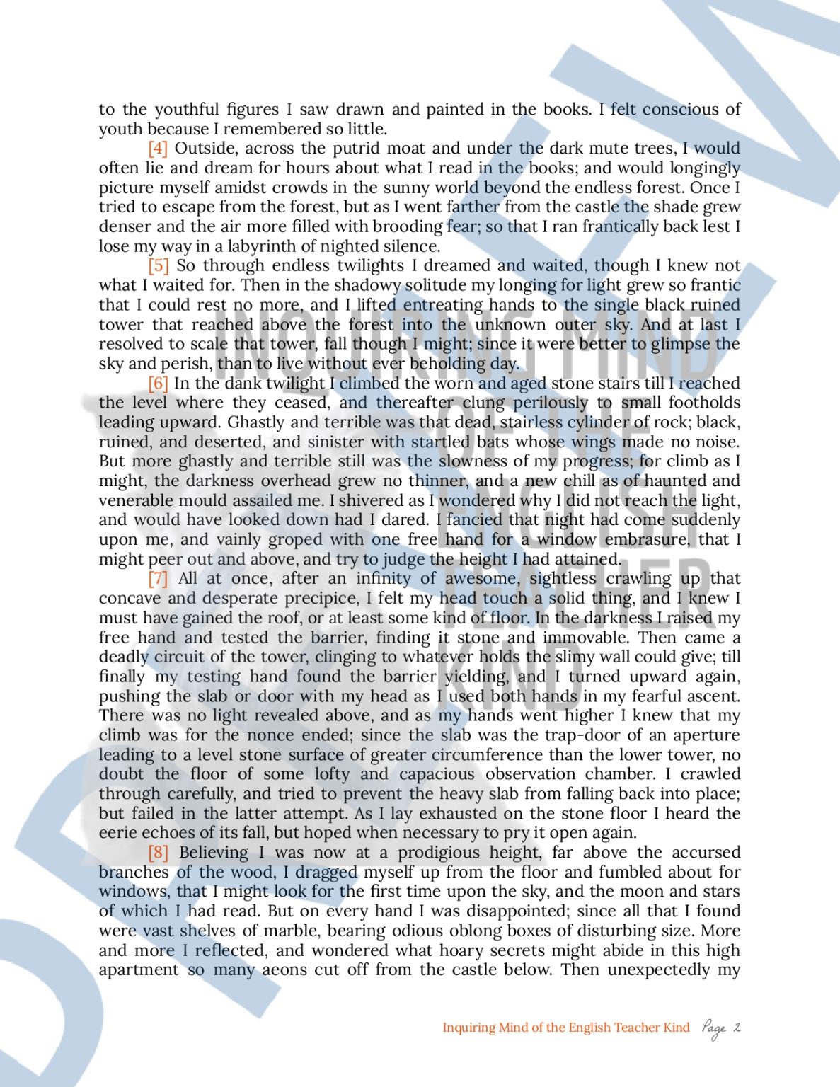 "The Outsider" by H.P. Lovecraft Close Reading Analysis Worksheet ...