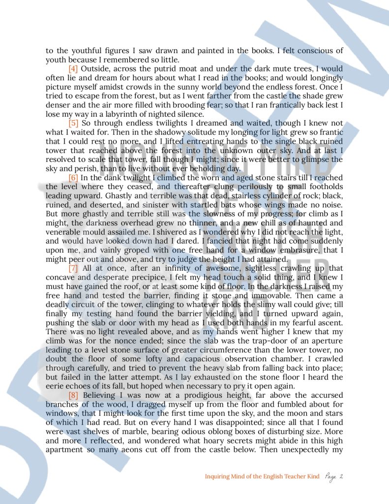 "The Outsider" by H.P. Lovecraft Close Reading Analysis Worksheet ...