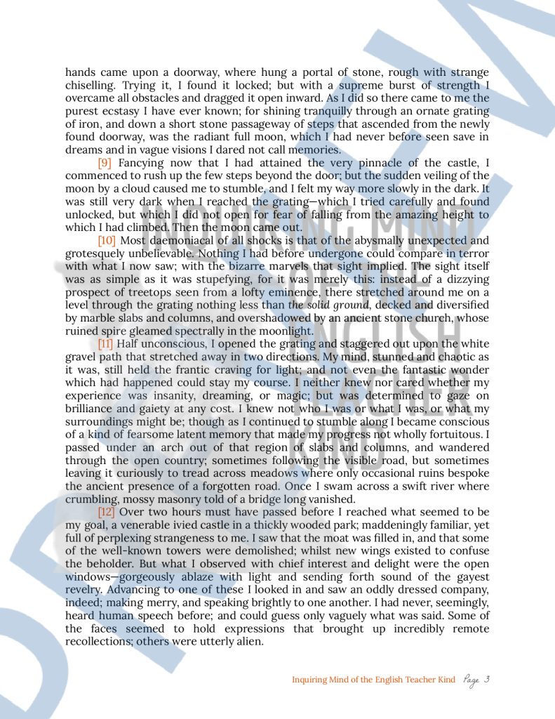 "The Outsider" by H.P. Lovecraft Close Reading Analysis Worksheet ...