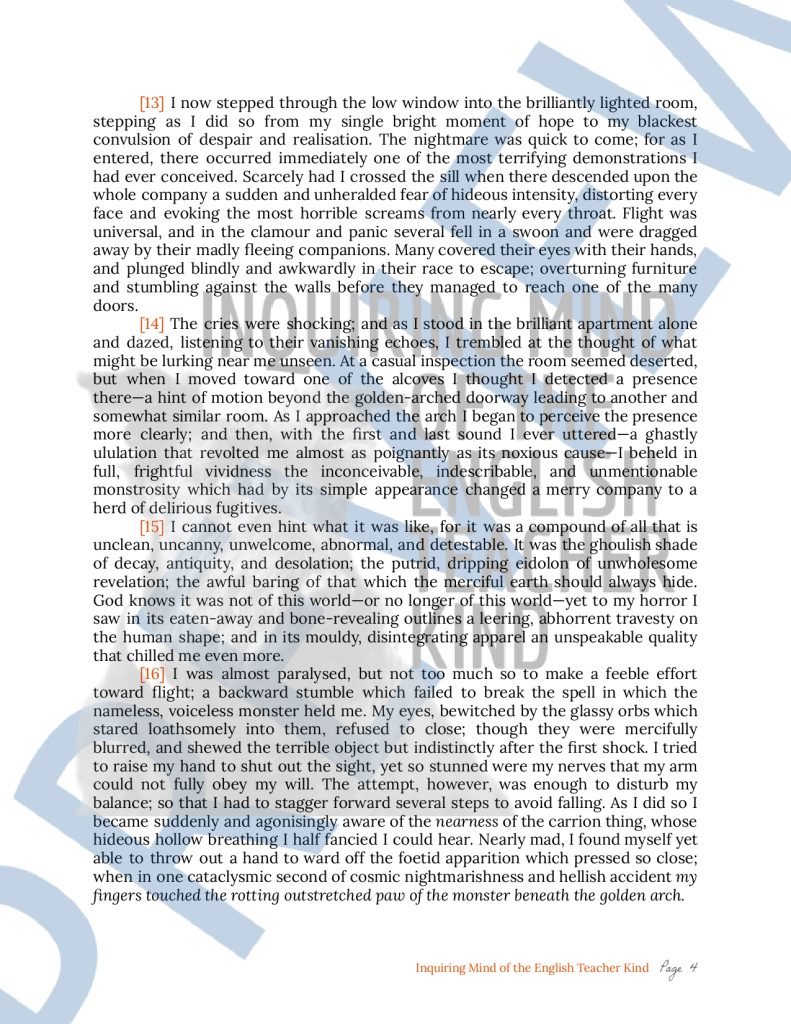 "The Outsider" by H.P. Lovecraft Close Reading Analysis Worksheet ...