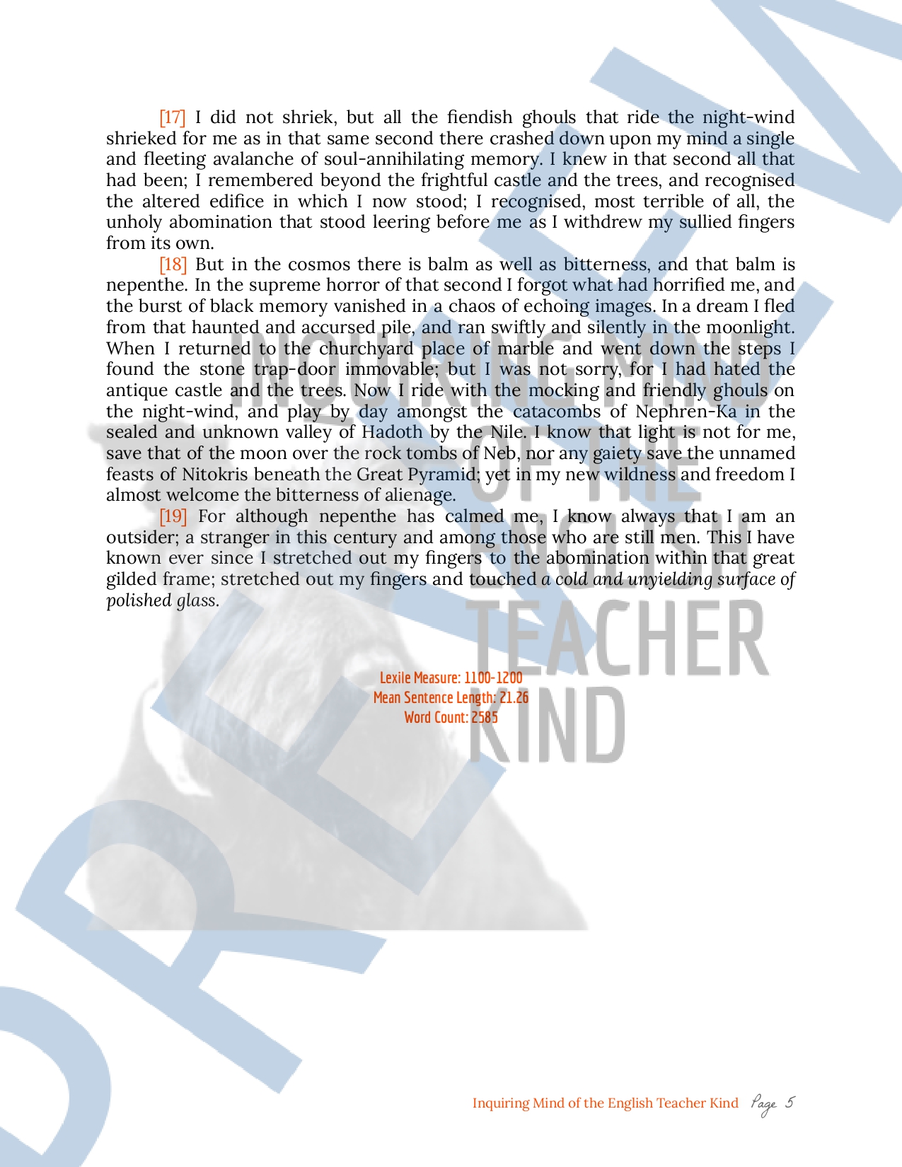"The Outsider" by H.P. Lovecraft Close Reading Analysis Worksheet ...